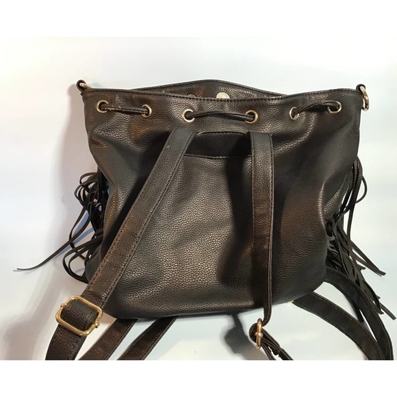 Bam Forever | Bags | Bam Forever Black Pebbled Leather Fringe Backpack ...